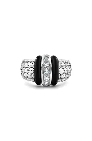 Lagos Caviar Diamond Link Ring - Black