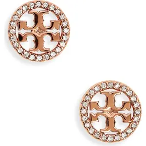 Tory Burch Icon Pavé Circle Stud Earrings - Rose Gold/ Crystal