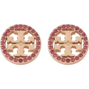 Tory Burch Icon Pavé Circle Stud Earrings - Tory Gold/ruby