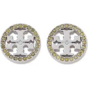 Tory Burch Icon Pavé Circle Stud Earrings - Tory Silver/olive