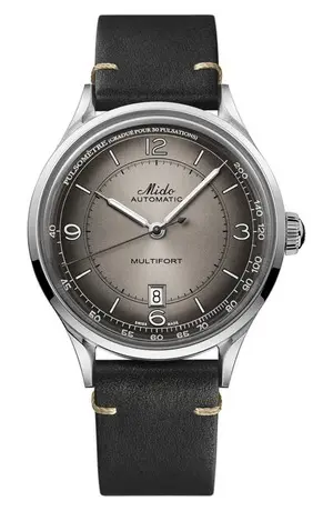 MIDO Multifort Pulsemeter Automatic Leather Strap Watch - Anthracite