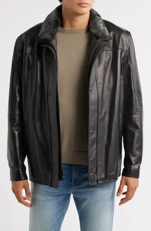 Remy Leather Jacket With Inset Bib - Noir/rustic