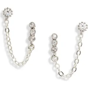 SET & STONES Maven Double Stud Chain Earrings - Silver