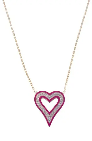 SHYMI Enamel Heart Pendant Necklace - Gold / Pink
