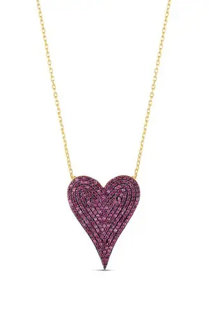 SHYMI Pavé Heart Pendant Necklace - Gold/ Dark Pink