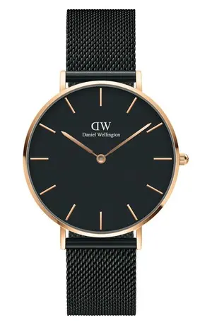 DANIEL WELLINGTON Daniel Wellington Petite Ashfield Mesh Strap Watch Black/ Rose Gold
