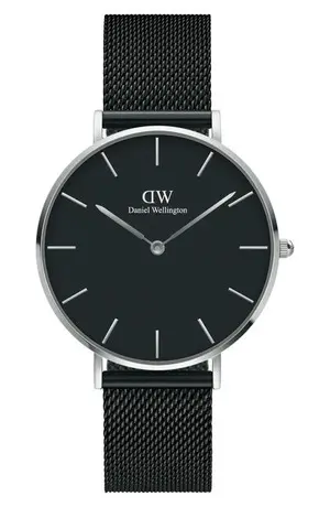 DANIEL WELLINGTON Petite Ashfield Mesh Strap Watch - Black/silver