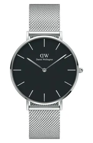 DANIEL WELLINGTON Daniel Wellington Petite Ashfield Mesh Strap Watch Silver/ Black