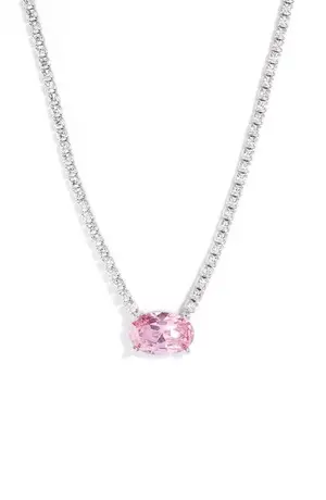 SHYMI Oval Pendant Tennis Necklace - Silver / Pink