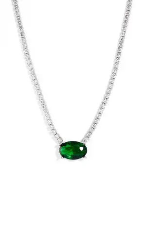SHYMI Oval Pendant Tennis Necklace - Silver/green