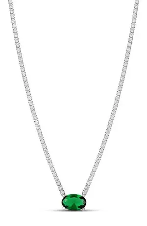 SHYMI Oval Pendant Tennis Necklace - Silver/green