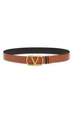Valentino Garavani Valentino Garavani VLOGO Buckle Reversible Leather Belt Beige/ Black