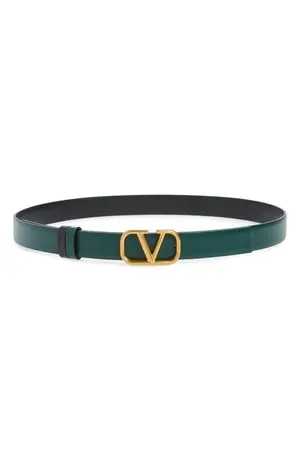 Valentino Garavani Valentino Garavani VLOGO Buckle Reversible Leather Belt English Green-nero