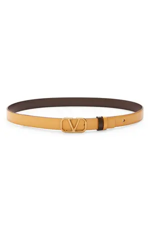 Valentino Garavani Valentino Garavani VLOGO Buckle Reversible Leather Belt Gold