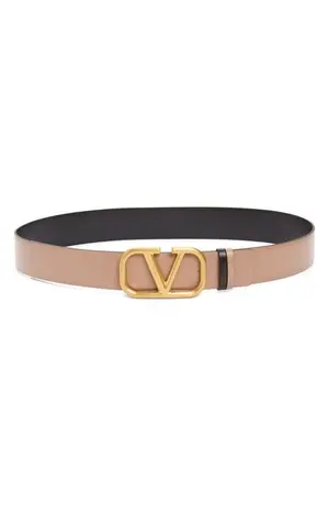 Valentino Garavani Vlogo Buckle Reversible Leather Belt - Lc8 Smokey Brown/nero