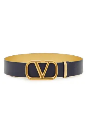 Valentino Garavani Valentino Garavani VLOGO Buckle Reversible Leather Belt Marine