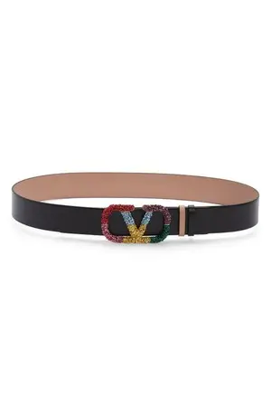 Valentino Garavani Valentino Garavani VLOGO Buckle Reversible Leather Belt Nero/ Rose Cannelle