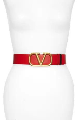 Valentino Garavani Vlogo Buckle Reversible Leather Belt - Nero/rouge Pur
