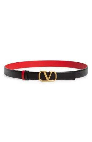Valentino Garavani Vlogo Buckle Reversible Leather Belt - Nero/rouge