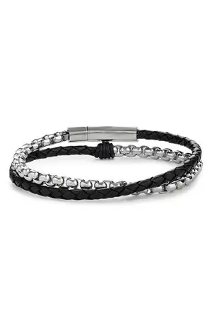 JONAS STUDIO Braided Leather & Chain Double Wrap Bracelet - Black