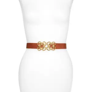 RAINA BELTS Torchon Buckle Leather Belt - Cognac