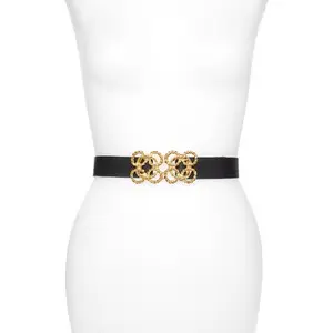 RAINA BELTS Raina Torchon Buckle Leather Belt Navy