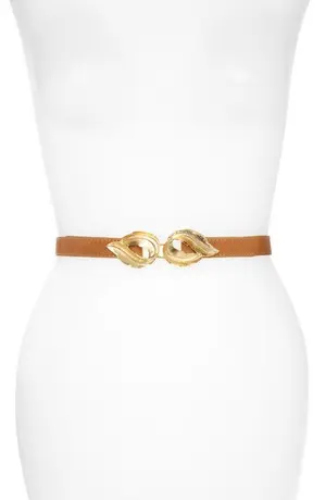 RAINA BELTS Lauren Leaf Buckle Leather Belt - Carmel