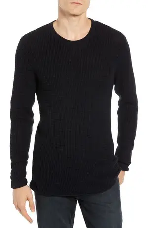 Billy Reid Regular Fit Waffle Crewneck Pullover - Midnight