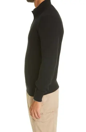 Brunello Cucinelli Quarter Zip Cashmere Pullover - Black
