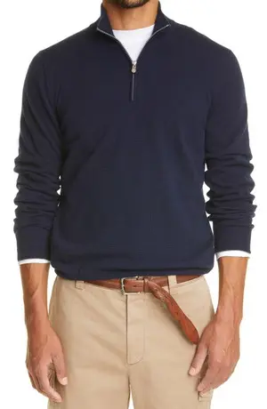 Brunello Cucinelli Quarter Zip Cashmere Pullover Navy