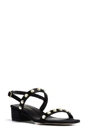 JON JOSEF Sawyer Imitation Pearl Sandal - Black Satin