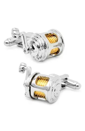 CUFFLINKS, INC. Rhodium & Goldtone Fishing Reel - Silver