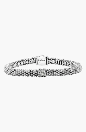 Lagos Signature Caviar Diamond Rope Bracelet - Sterling Silver