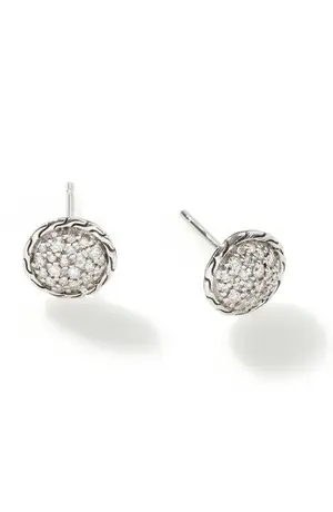 John Hardy Chain Classic Pavé Diamond Stud Earrings - Silver