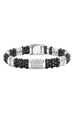 Lagos Black Caviar Diamond Station Bracelet - Silver/ceramic/diamond