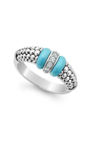 Lagos LAGOS Blue Caviar Diamond Link Ring Blue Ceramic