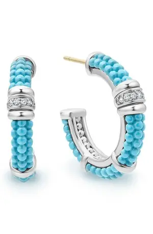 Lagos LAGOS Caviar Diamond Hoop Earrings Blue Ceramic/ Silver