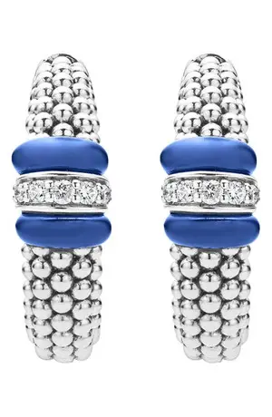 Lagos Caviar Diamond Hoop Earrings - Ultramarine