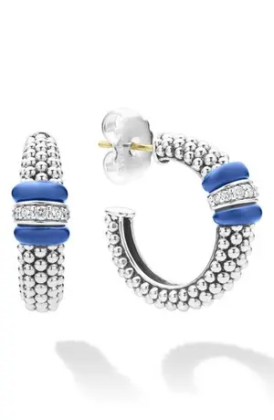 Lagos Caviar Diamond Hoop Earrings - Ultramarine