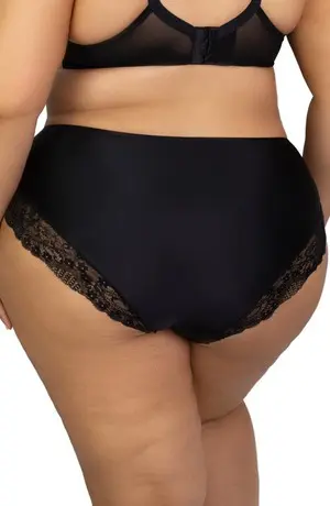 CURVY COUTURE Tulip Lace Trim Briefs - Black