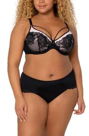 CURVY COUTURE Tulip Lace Trim Briefs - Black