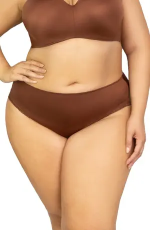 CURVY COUTURE Tulip Lace Trim Briefs Chocolat
