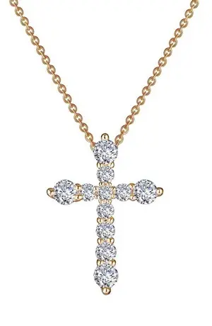 Lafonn Lafonn Classic Simulated Diamond Cross Pendant Necklace Clear/ Gold