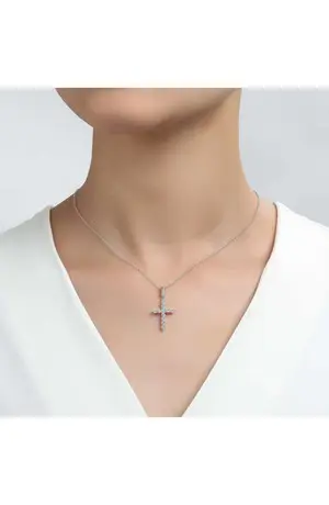 Lafonn Classic Simulated Diamond Cross Pendant Necklace - Silver/ Clear
