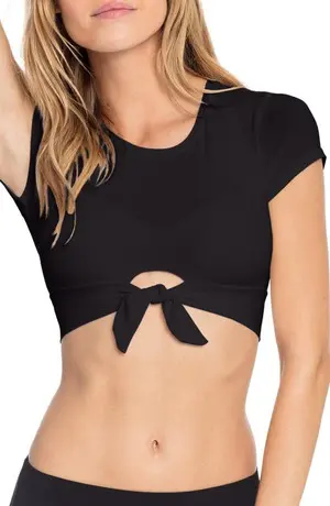 Robin Piccone Ava Knot Front Tee Bikini Top - Black