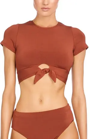 Robin Piccone Robin Piccone Ava Knot Front Tee Bikini Top Sepia