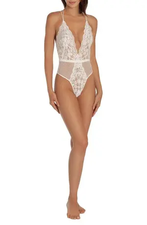 IN BLOOM BY JONQUIL Plunge Neck Lace Thong Teddy - Ivory