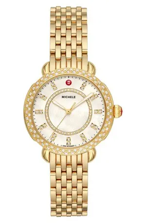 Michele Sidney Classic Diamond Bracelet Watch - Gold/white Mop/gold