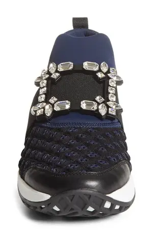 ROGER VIVIER Viv Crystal Buckle Slip-on Sneakers - Navy/black