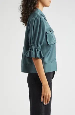 Cinq À Sept Holly Ruffle-sleeve Jacket - Green Onyx